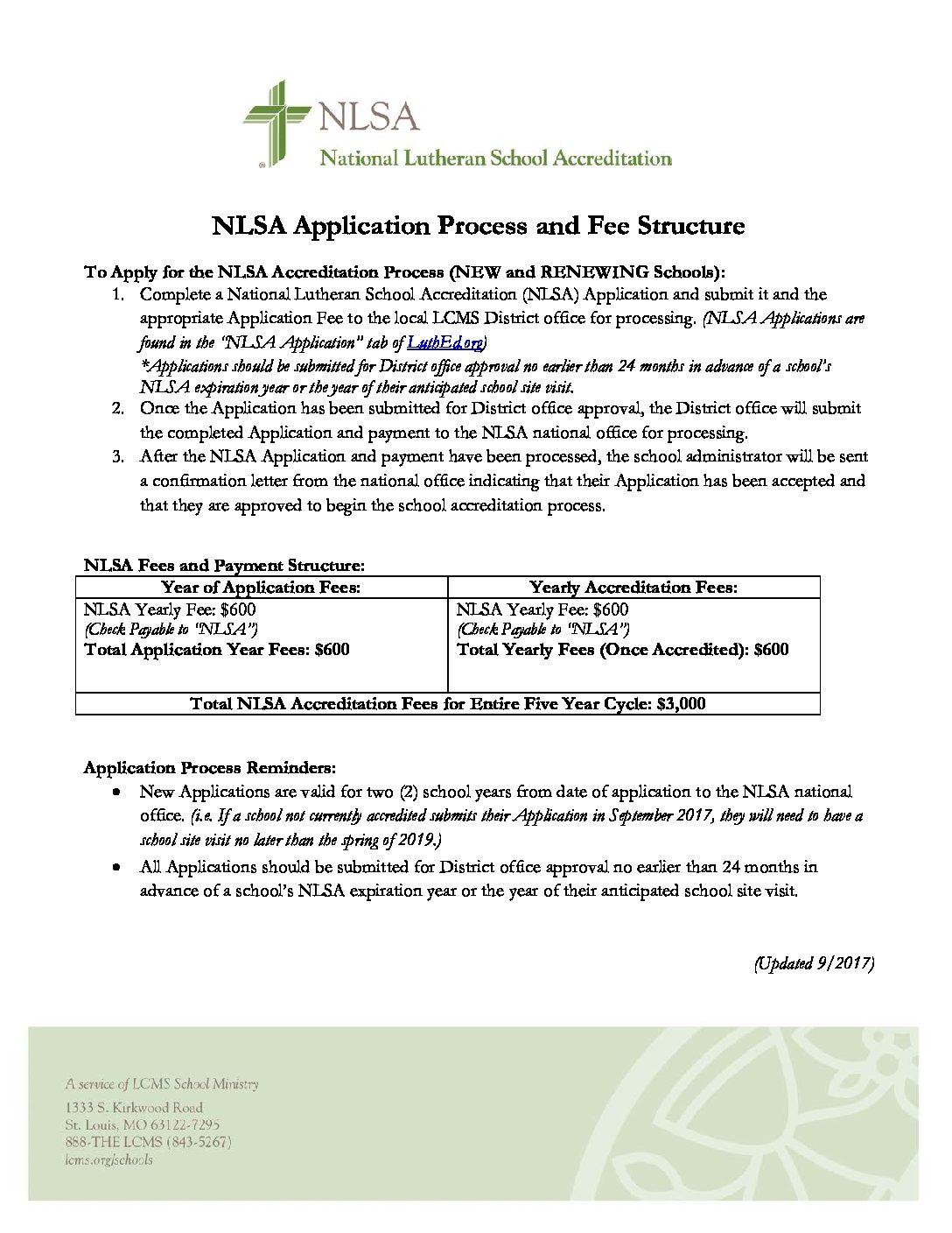 NLSA Application Process and Fee Structure (9-2017) | LuthEd