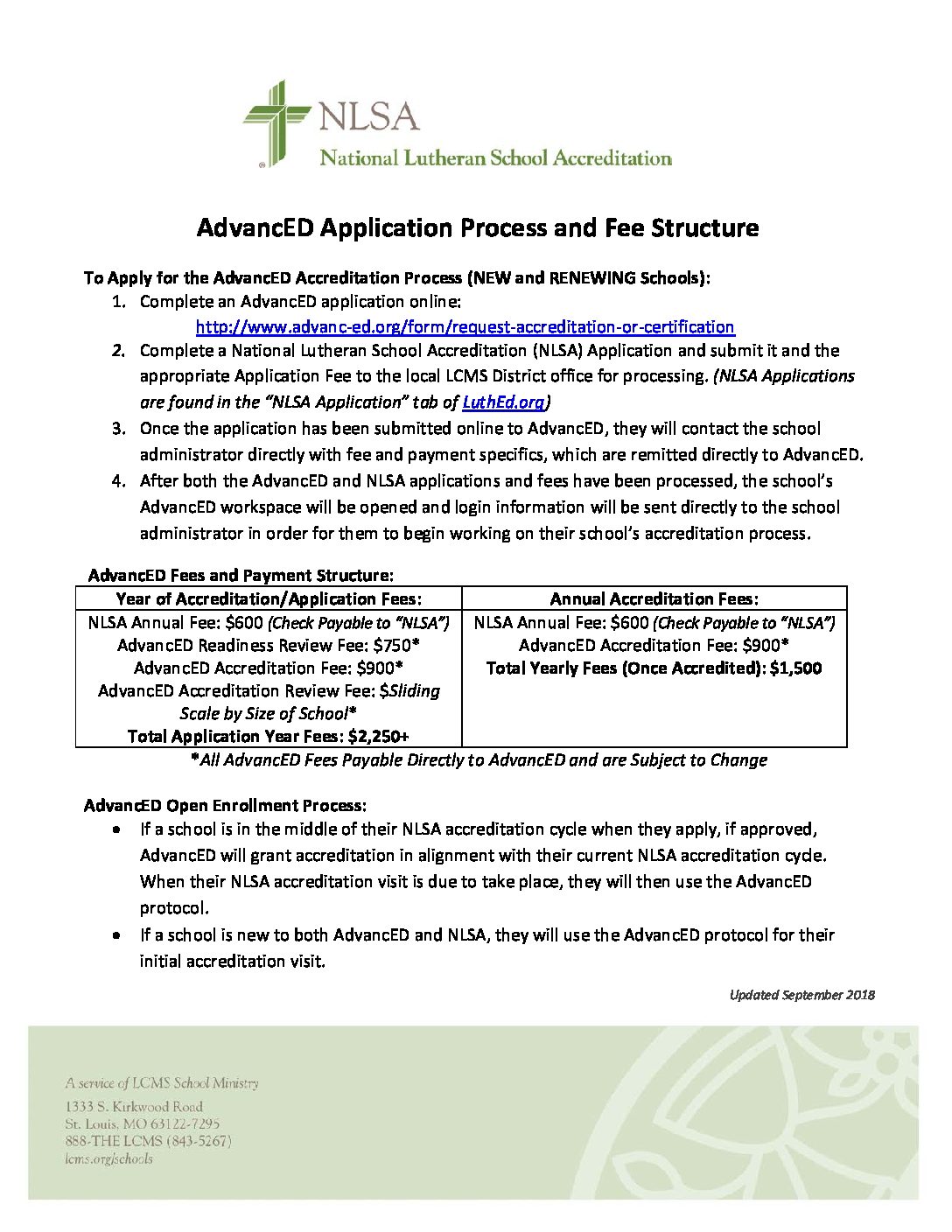 NLSA-AdvancED Application Process and Fee Structure 9-2018 | LuthEd