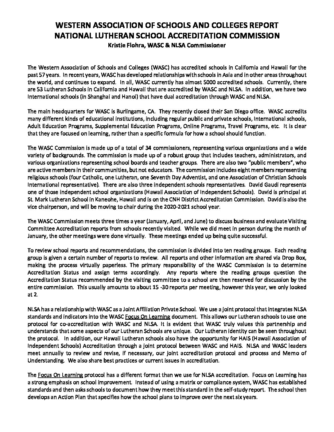 2020 NLSA NAC Report – WASC | LuthEd