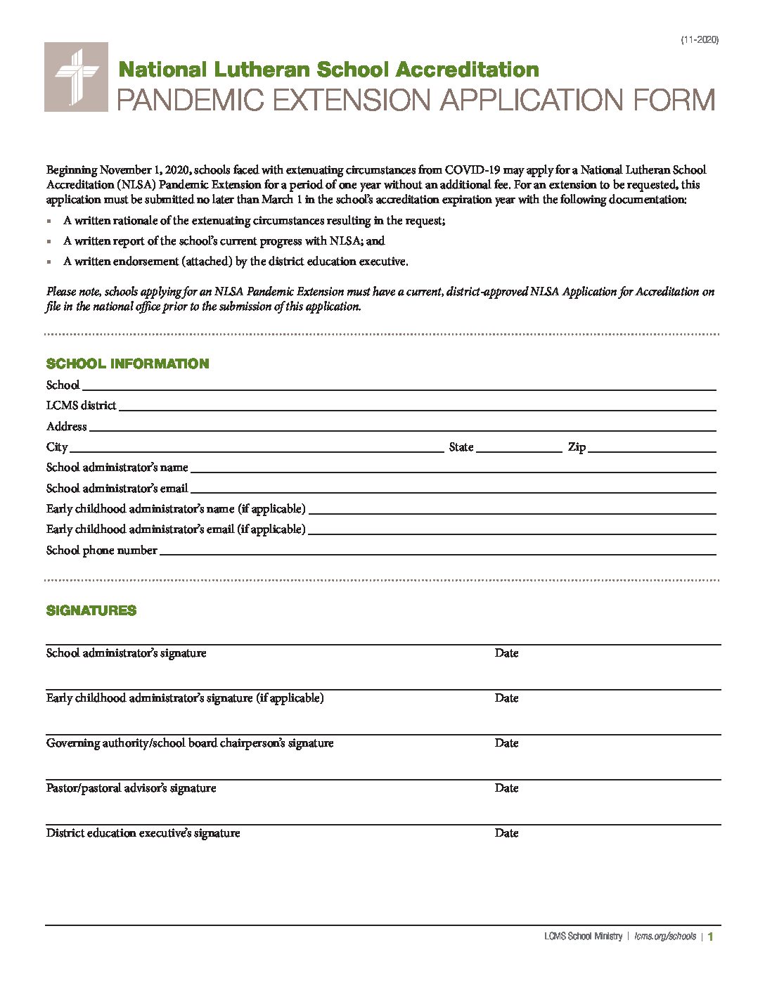 NLSA Pandemic Extension Application – Fillable 11-2020 | LuthEd
